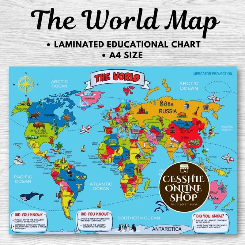 WORLD MAP A4 SIZE EDUCATIONAL LAMINATED Kids, Preschoolers, Toddlers ...
