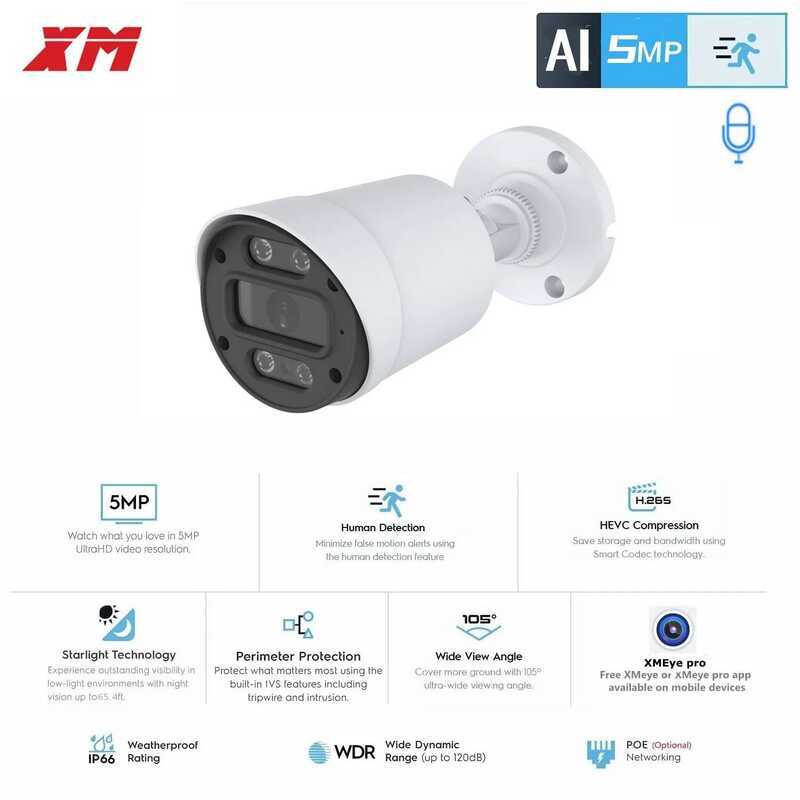 XM 51 5Mp Ultra H.265 POE IP Camera Xmeye APP AI Human Face Detection ...
