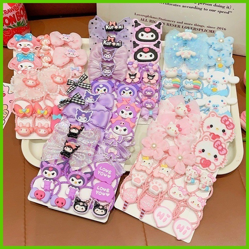 100% 18pcs Set Kawaii Sanrio Hair Ties Anime Hair Ring Ornaments ...