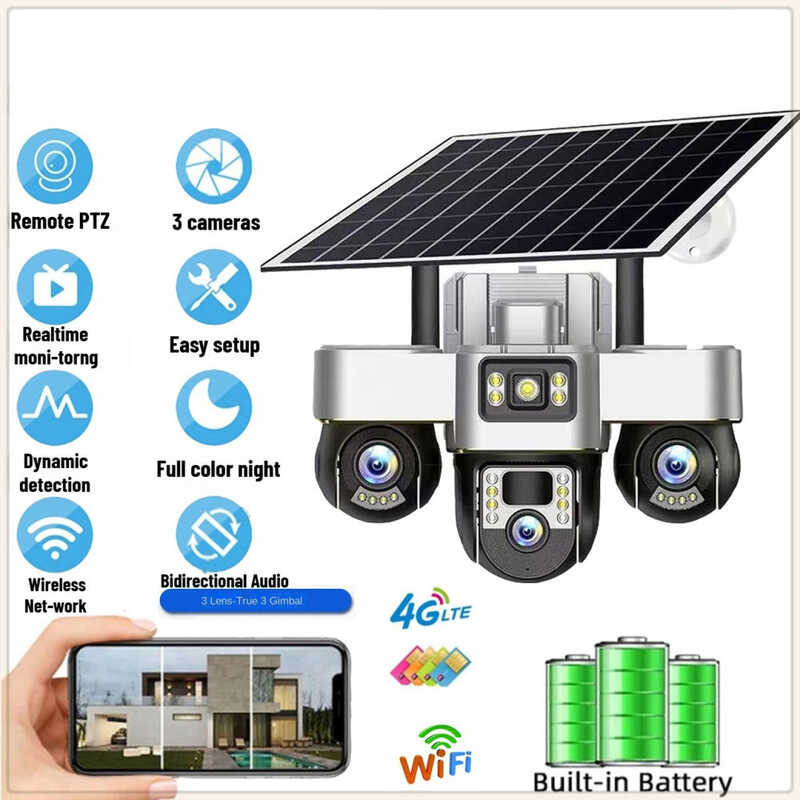 V380 Pro Camera 4G Cctv 6K 12Mp 10X Zoom Dual Lens Three Screen ...