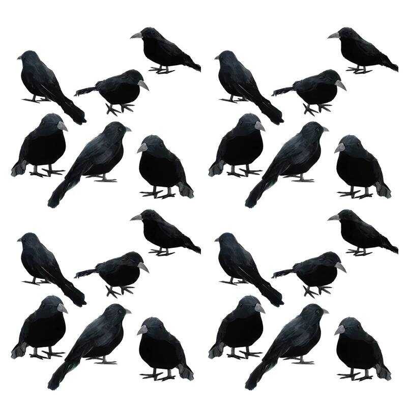 6-18Pcs 3 F Halloween Crow Decors Fake Artificial Crows Black Feather ...