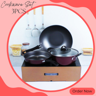 3Pcs Kitchen Cookware Set Non-stick Cookware Frying Pan Cooking Pot ...