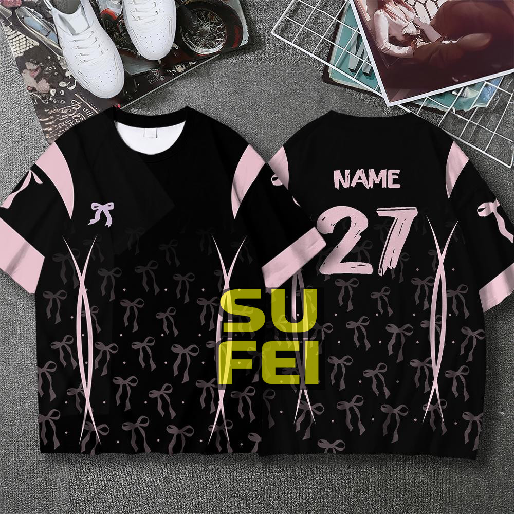 【Free Customized Name & Number】Black Pink American Jersey Unisex Couple ...