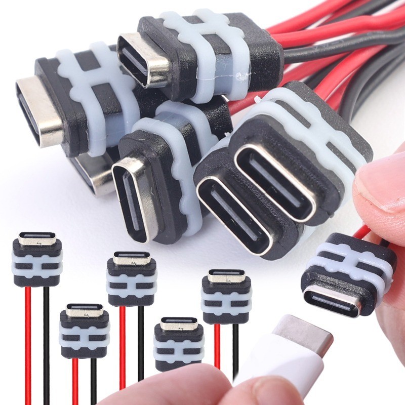 2-Pin Type-C Female Socket Connector - Waterproof Jack Charging Port ...