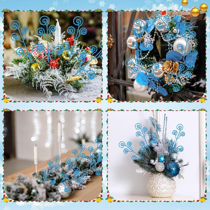 1/5Pcs Blue Christmas Picks Glitter Ornaments 10 Inches Candy Picks ...