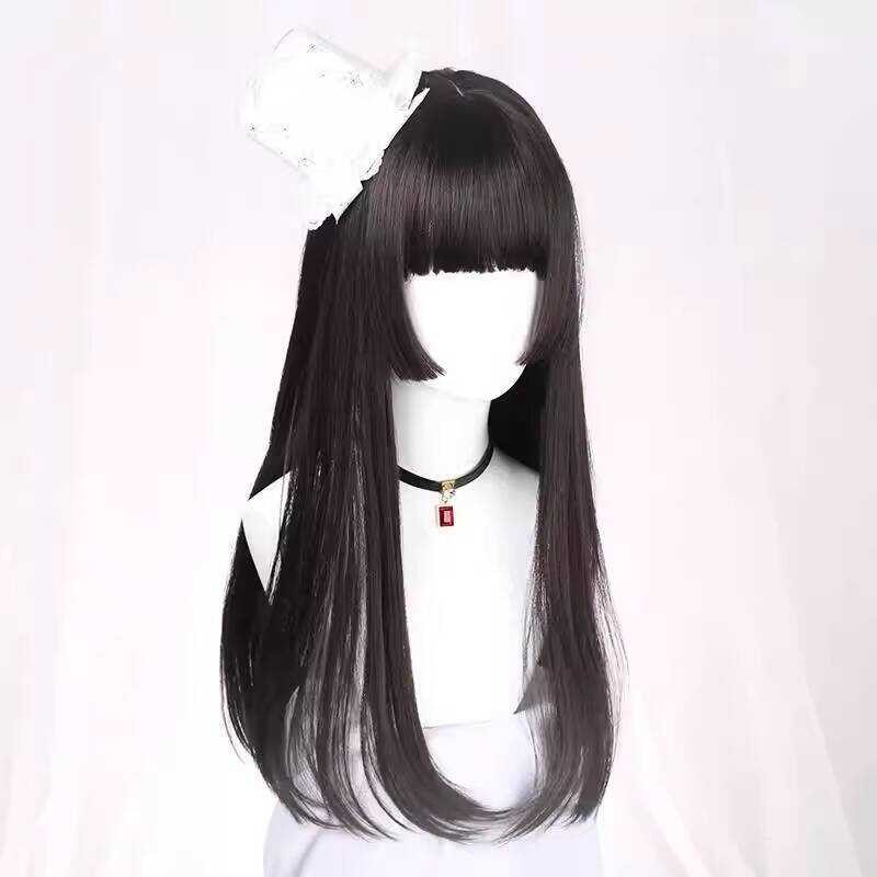 Unisex Wig Black Long Straight Hair cos Ji Hairstyle Long Curly Pseudo ...