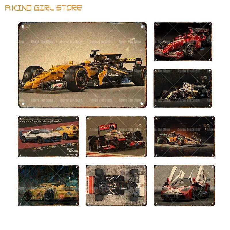 Vintage Car Racing Metal Signs Custom Iron Painting Plaque Tin Signs ...