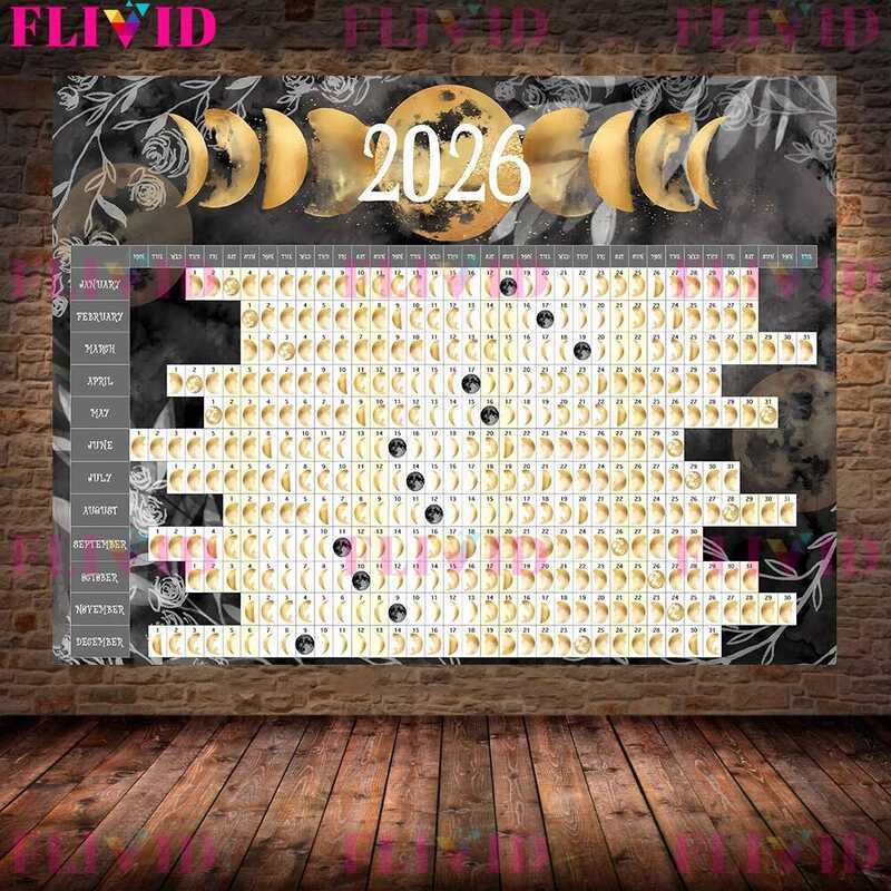 2026 R Calendar With Moon Phases Wall Art Canvas Painting,Moon Calendar ...