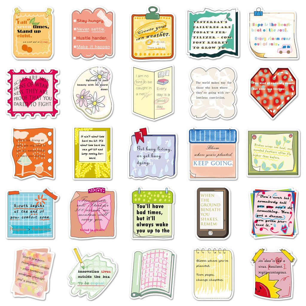 Minimalist Hand-Drawn Motivational Stickers, 50 Pcs Waterproof Stickers ...