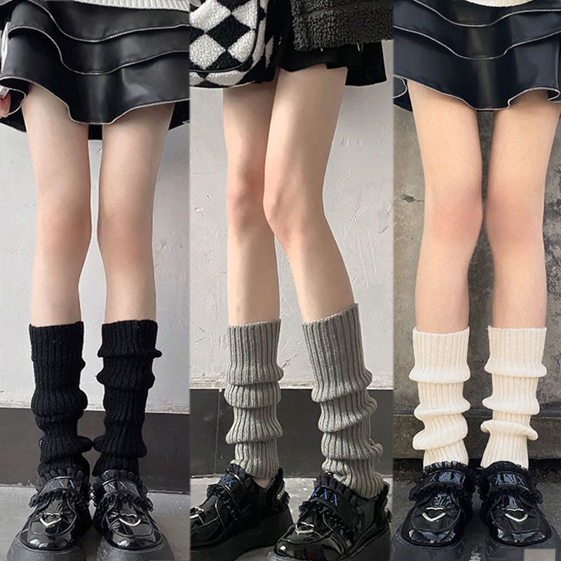 Lolita Women Knit Boot Socks Solid Color Stretchy Leg Warmers Pile Up ...
