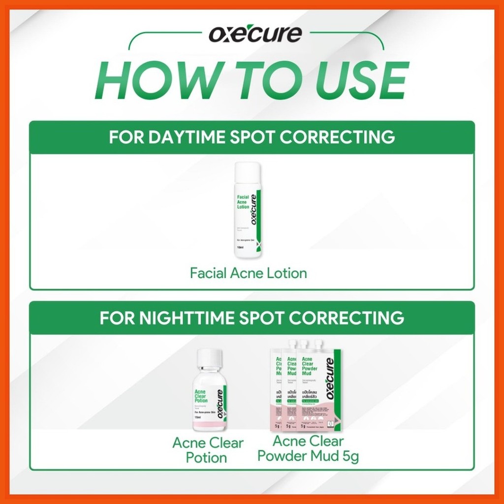 OXECURE Acne Fighting Trio (Acne Clear Powder Mud 5g, Acne Clear Potion ...