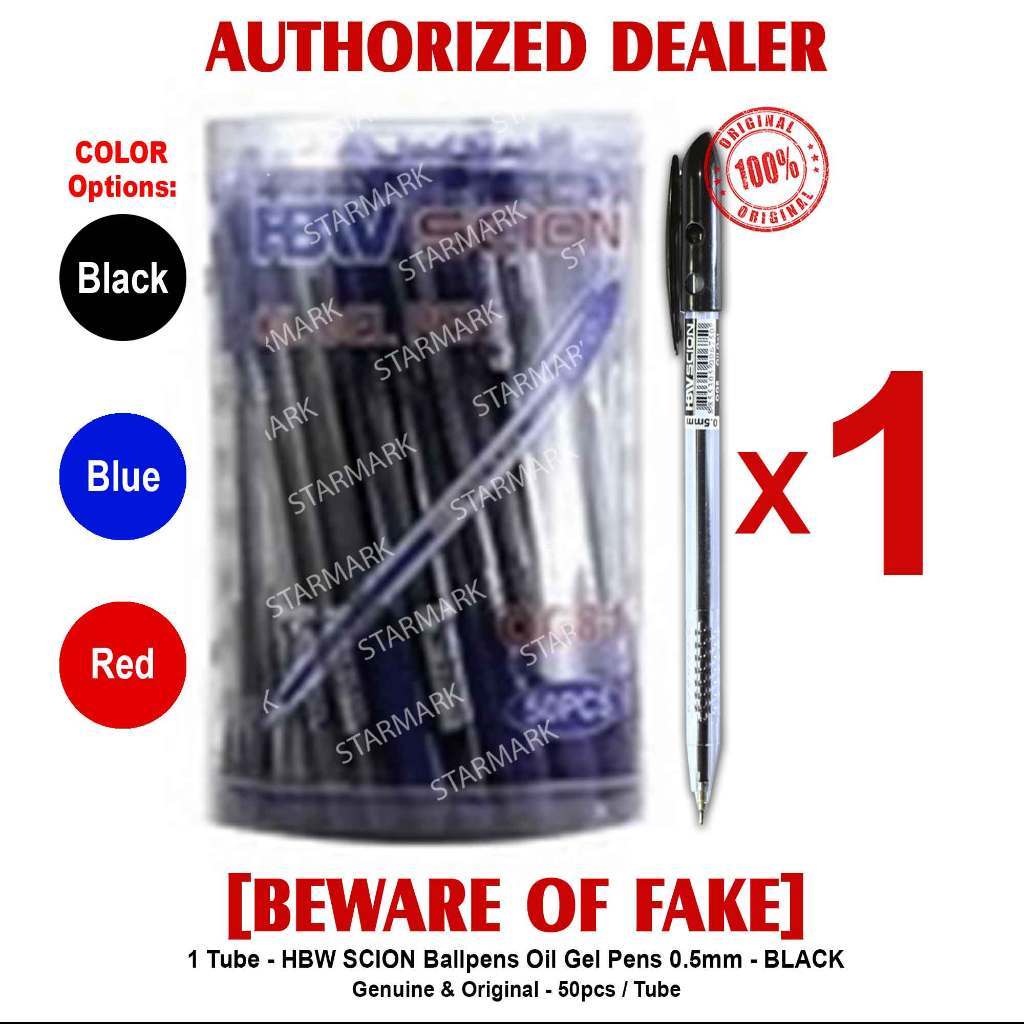 HBW SCION Ballpen BLACK BLUE RED Oil Base Gel Pen Pens 50 pcs per tube ...