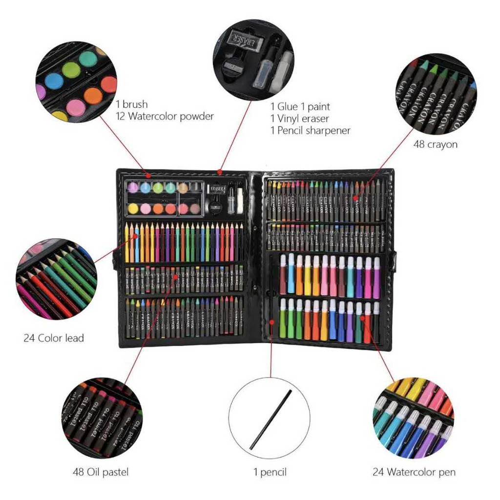 168 Piece Cartoon Kids Art Coloring Set Includes Crayons Oil Pastels ...