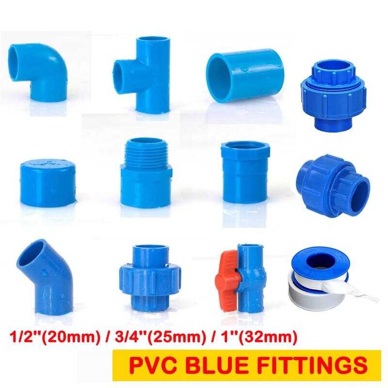 PVC Blue Fittings 1/2" 3/4" 1" Elbow Tee Coupling End Cap Plug Union ...