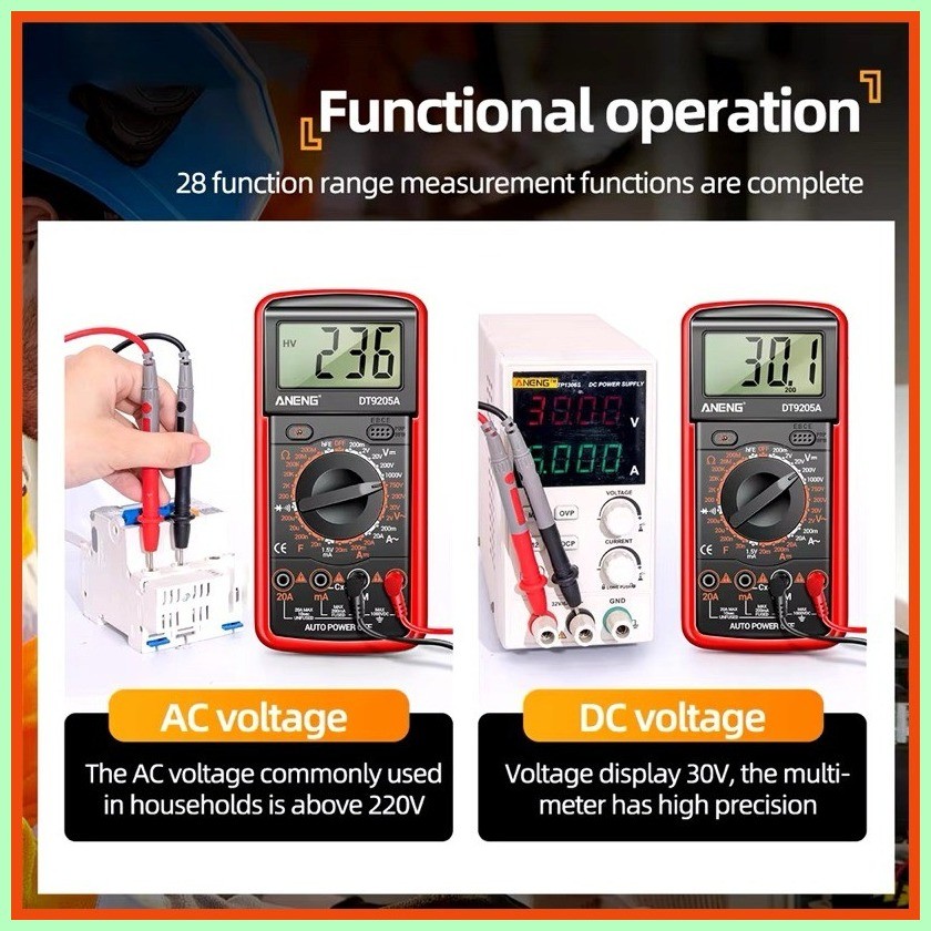 DT9205A Digital Multimeter AC/DC Transistor Tester Electrical NCV Test ...