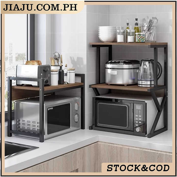 2 Layers Wooden Kitchen Racks Printer Stand Multi-Purpose Storage Rack ...