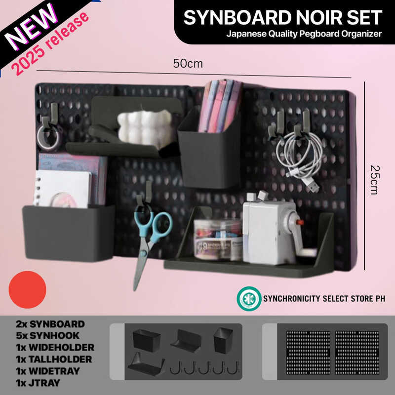SYNBOARD Pegboard NOIR On Black / Mix & Match - No Drilling Install ...