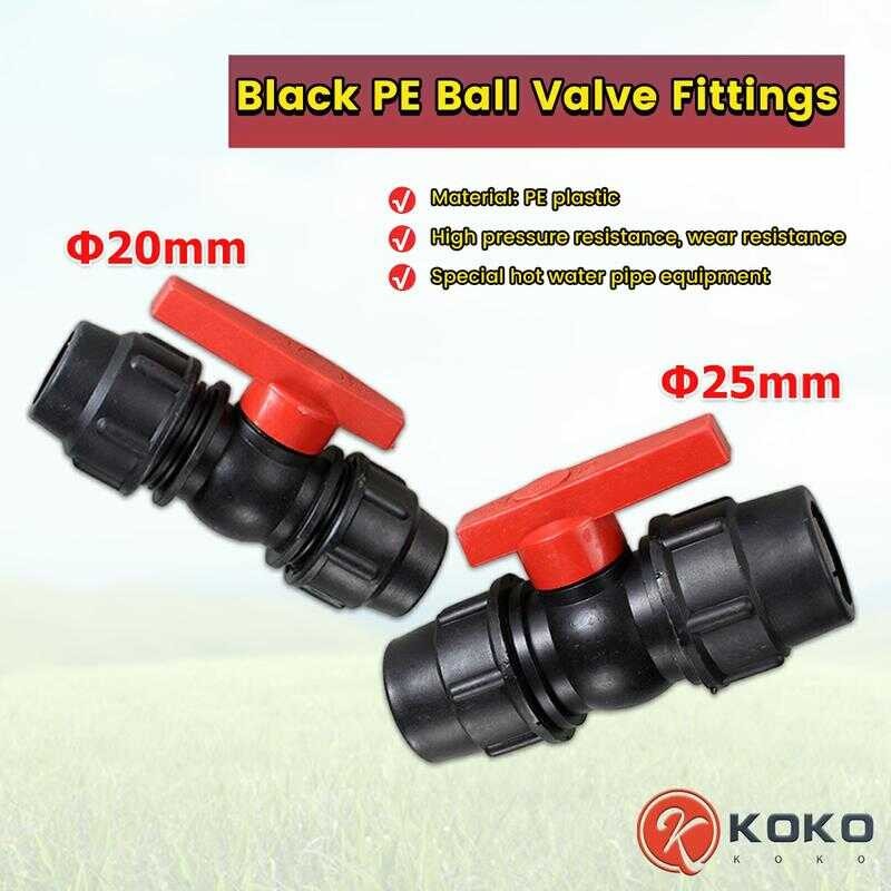 KOKO SHOP Black Pe Compression Ball Fittings Valve Water Pipes Stop 9A6 ...