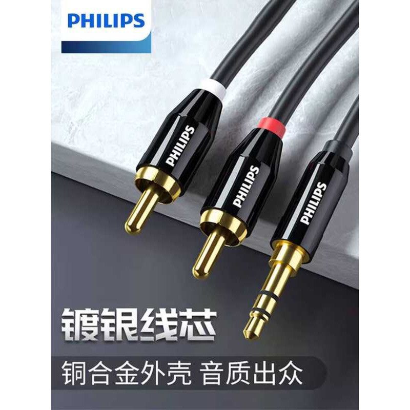Philips One-to-Two Audio Cable Silver-Plated 3.5mm to Double Lotus rca ...