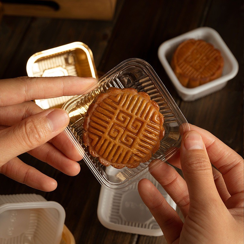 100pcs Transparent Mooncake Plastic Tray PET Pastry Cake Egg Yolk Crisp ...