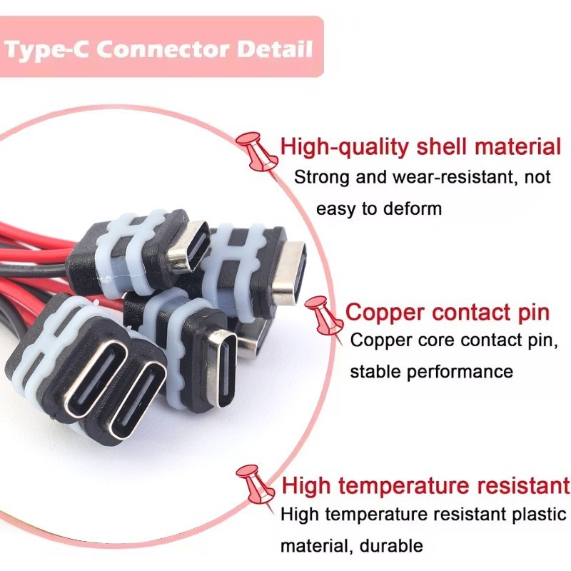 2-Pin Type-C Female Socket Connector - Waterproof Jack Charging Port ...