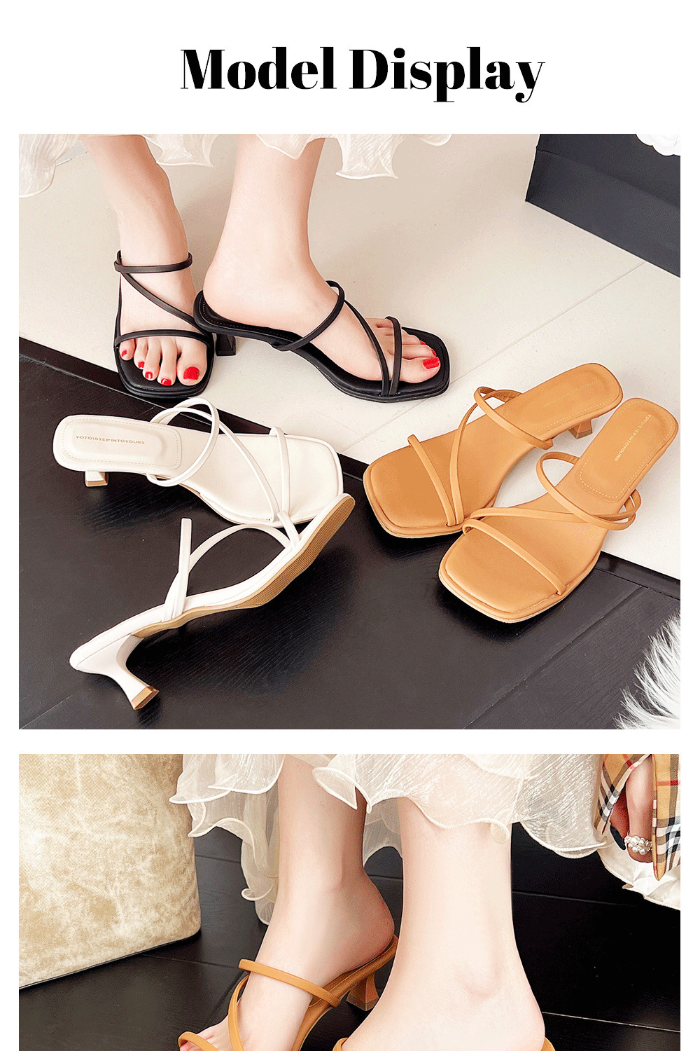 YOTO Stiletto Heels For Women Korean Leather Cross Thin Strap Peep Toe ...