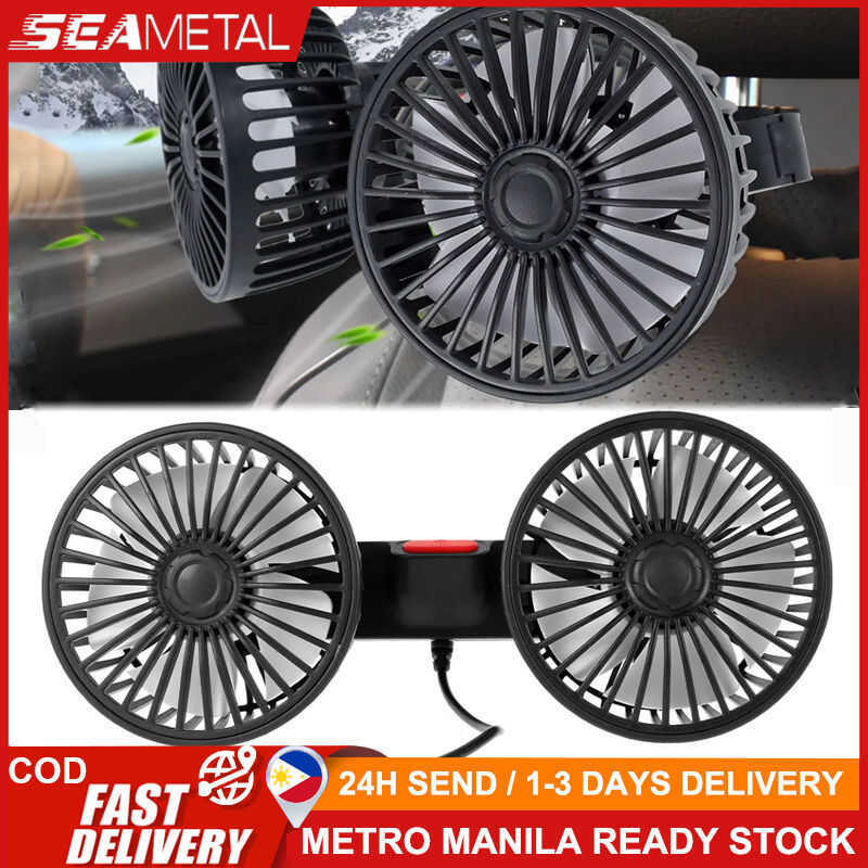 SEAMETAL Portable Dual Head Car Fan 360° Rotation Air Cooling ...
