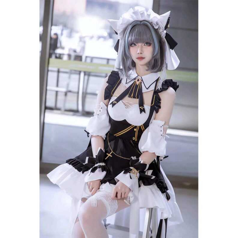 Azur Lane Costume Heavy Cruiser Cosplay Outfit Set Cheshire Cat Maid ...