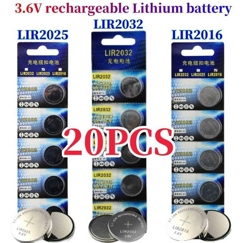 D 20Pcs 2 3.6V Lir2032 Lir2016 Lir2025 Rechargeable Button Cell ...