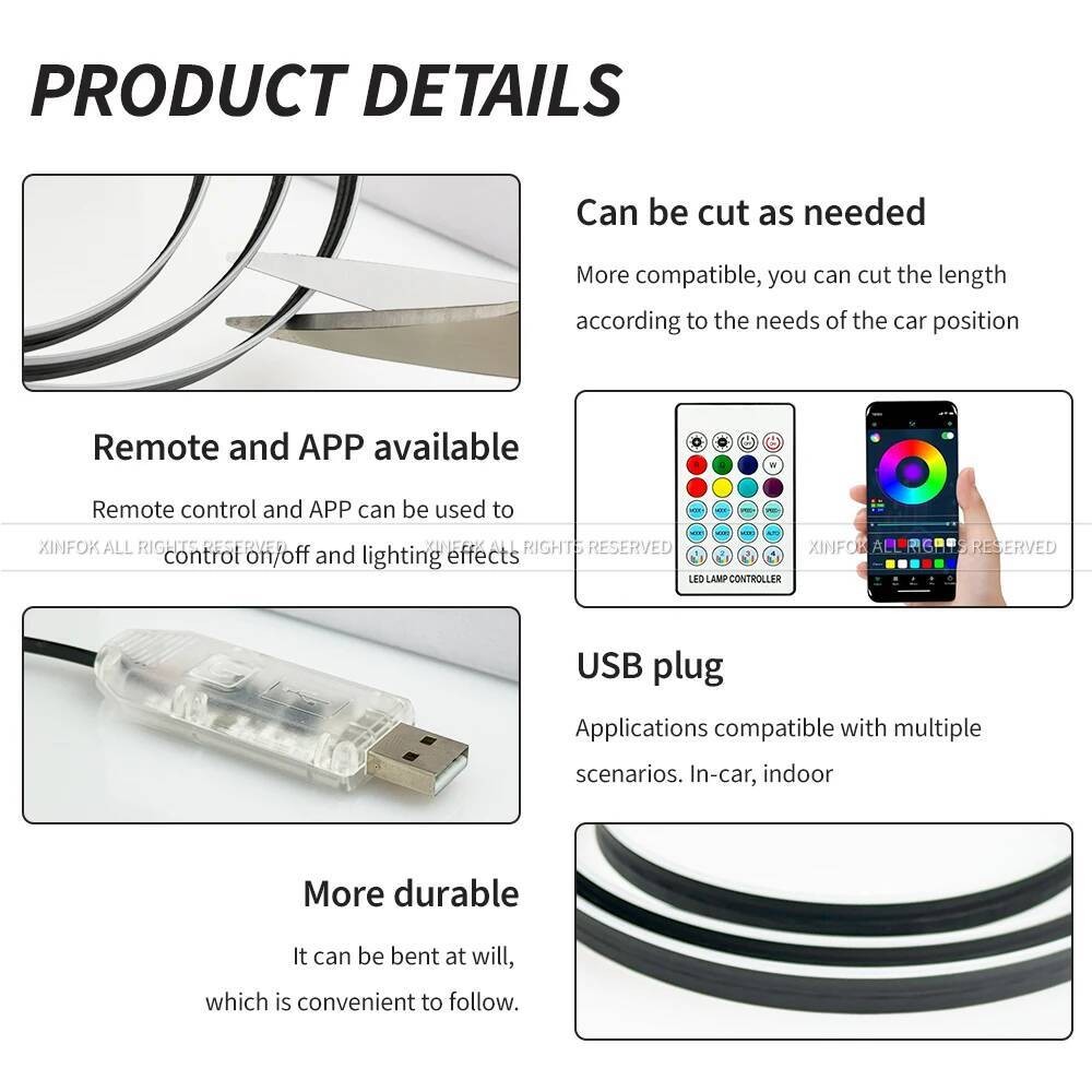 APP 110cm Control Car Ambient Lights LED Interior RGB Symphony ...