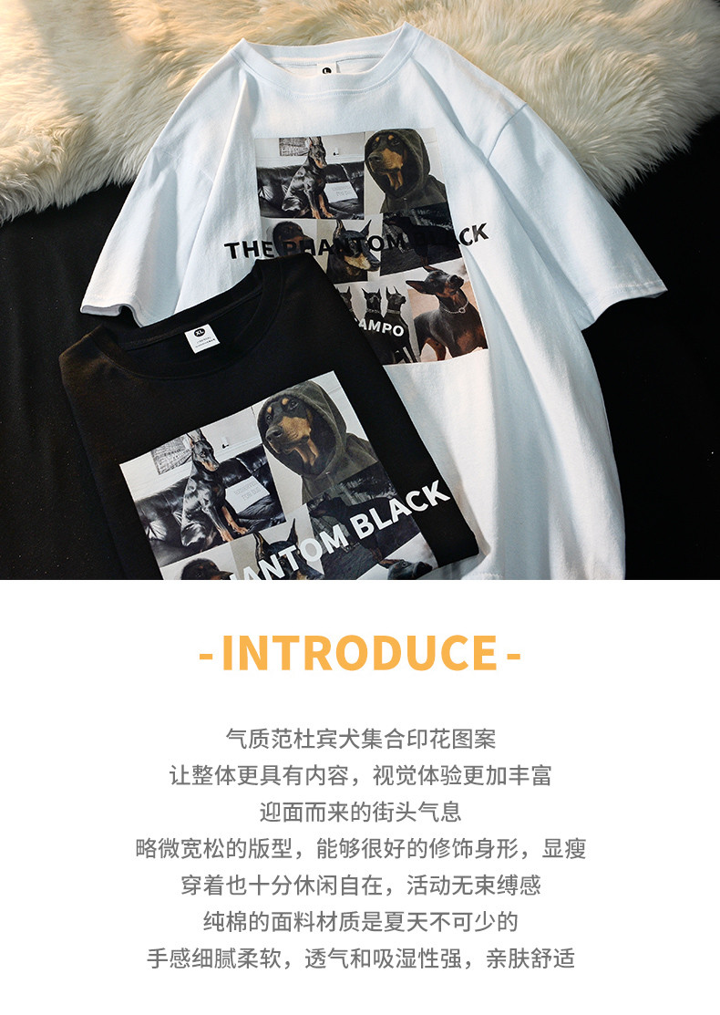 American Street Wear Printed Short-Sleeved t-Shirt Men Summer Trendy Pure Cotton Round Neck ins ...