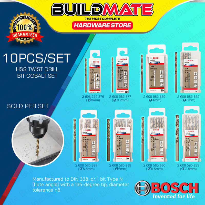COD BUILDMATE Bosch 10Pcs Metal Drill Bit Set 3Mm 7.5Mm Hss-Co Twist ...