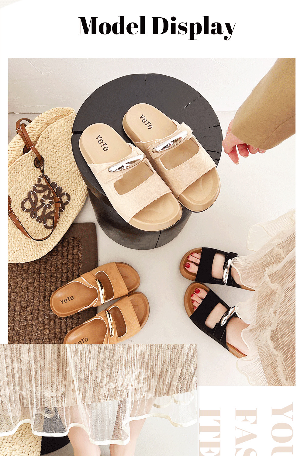 YOTO Women's Sandals Leather Velcro Strap Peep Toe Casual Comfort Soft Sole Slippers For Women ...