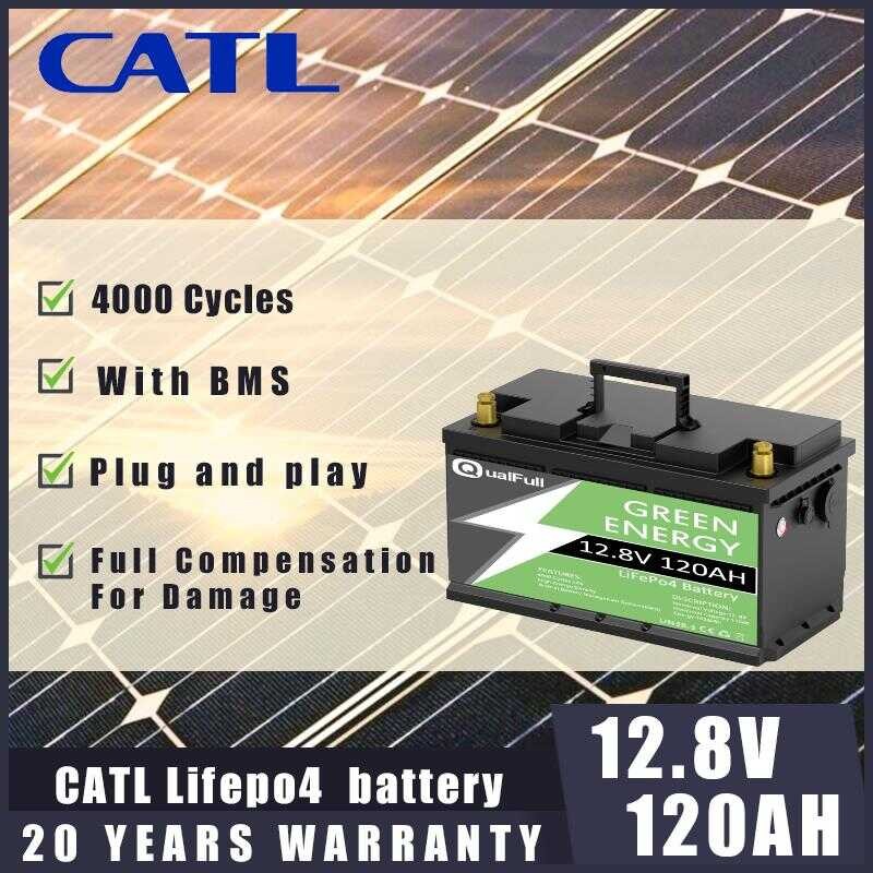 QUALFULL 12V 120Ah Lifepo4 Battery Solar Lithium Power Station Built In ...