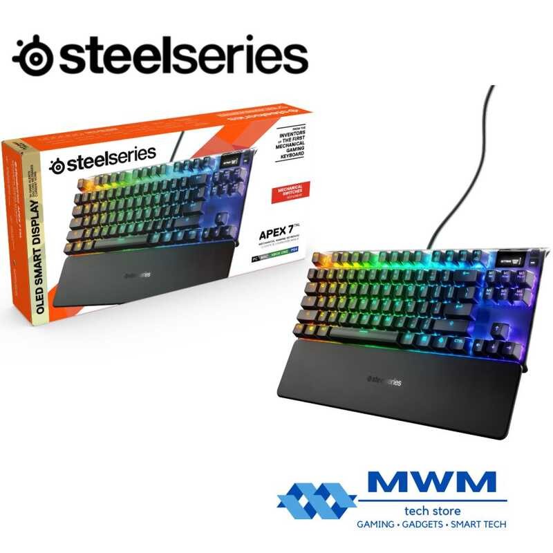 Steelseries Apex 7 TKL Compact Mechanical Gaming Keyboard OLED Smart Display USB Passthrough And ...
