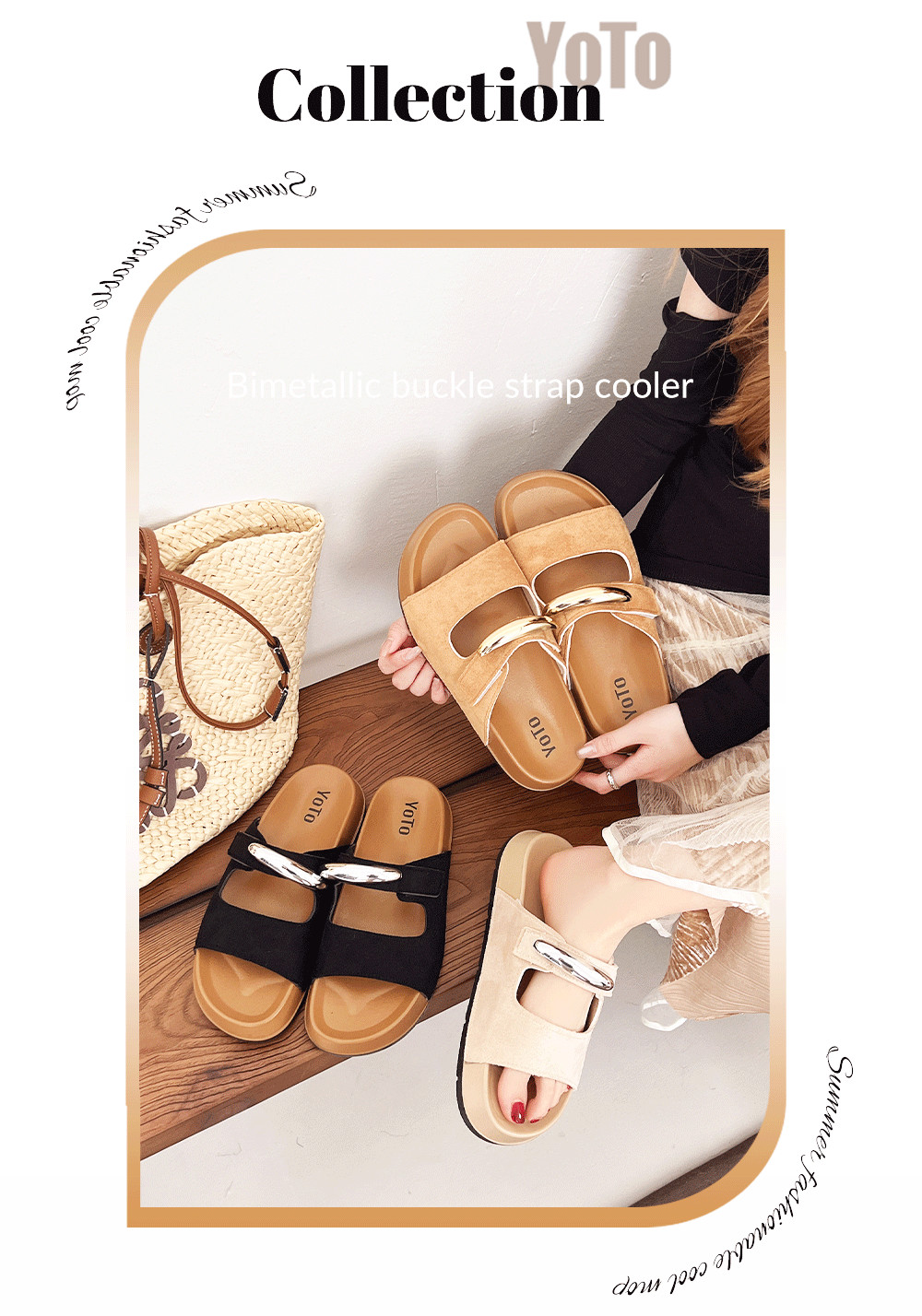 YOTO Women's Sandals Leather Velcro Strap Peep Toe Casual Comfort Soft Sole Slippers For Women ...