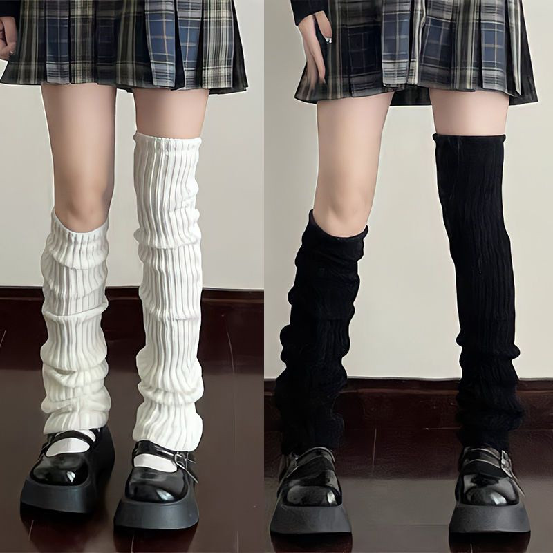 Lolita Women Knit Boot Socks Solid Color Stretchy Leg Warmers Pile Up ...