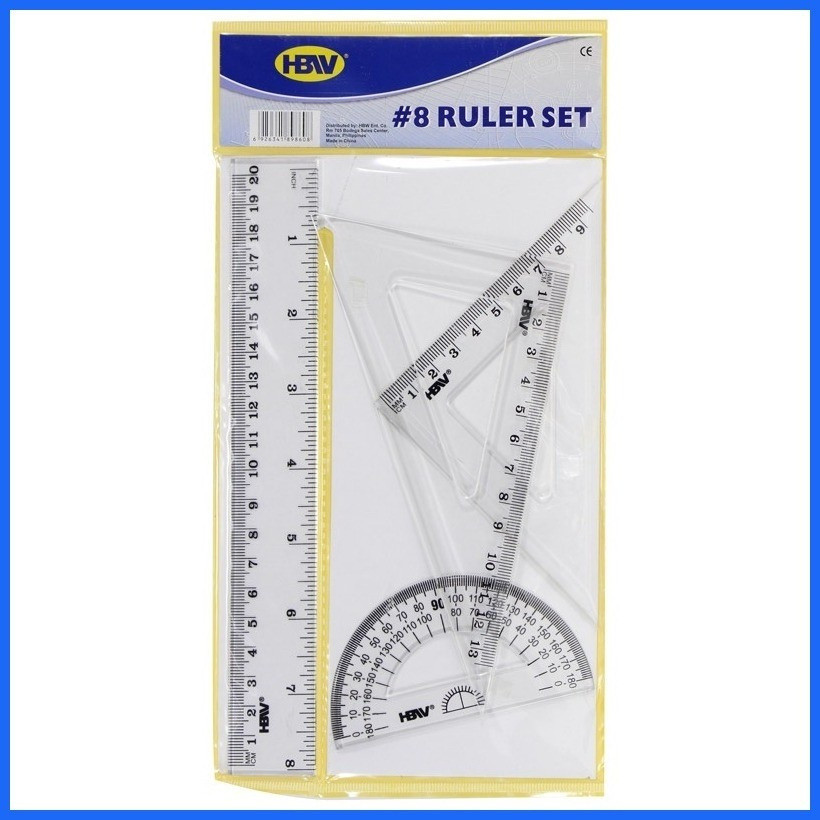HBW Ruler Set 8" (8"Ruler 4"Ruler 2Xtriangle) | Shopee Philippines
