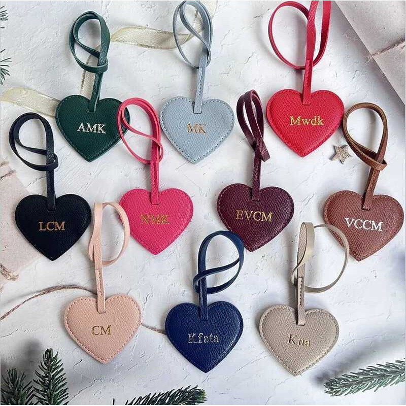 Star Initials Custom Leather Heart-Shaped Keychain Pendant - Car Key ...