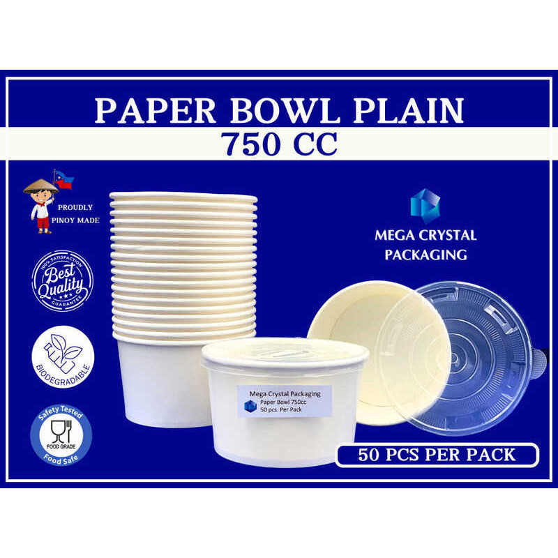 [ 50 Pcs. ] Paper Bowl Plain 750 CC With/Without PP Lid Double Coated ...