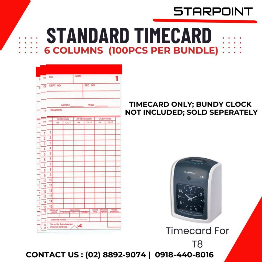 BUY 9 GET 1 FREE C9000, Timecard, Starpoint Timecard, 6 Coloumns ...