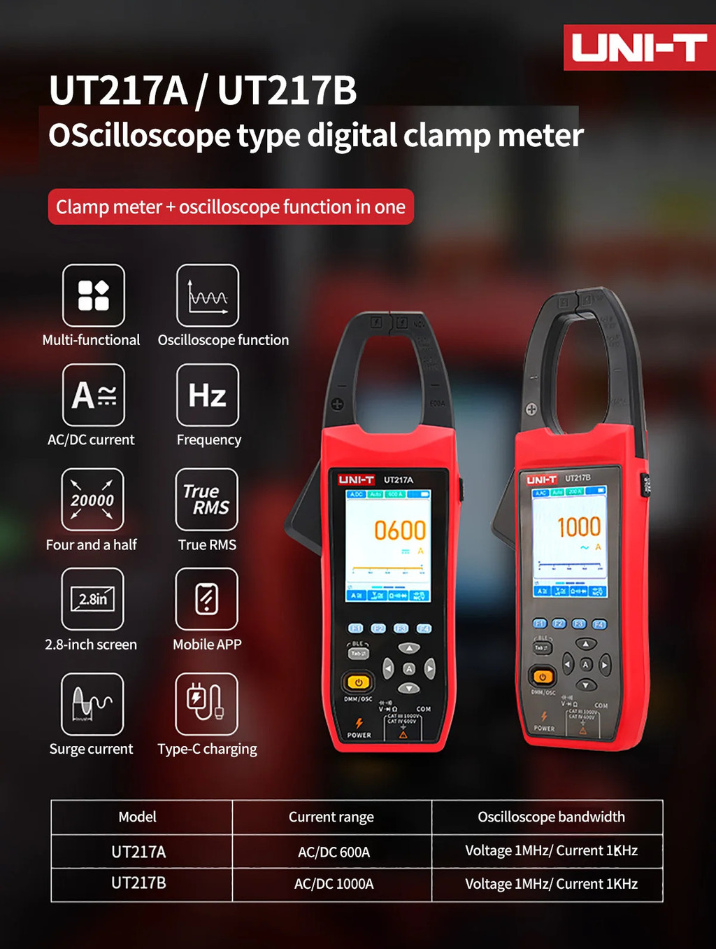 UNI-T Clamp Meter Oscilloscope UT217A UT217B AC DC Current Clamp ...
