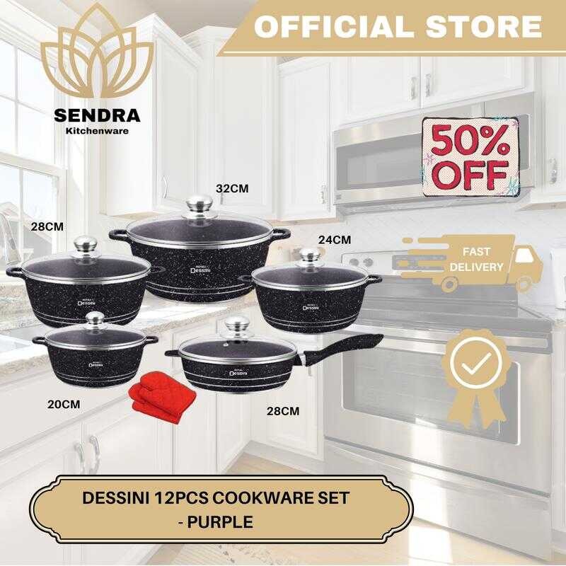 Original DESSINI ITALY By SENDRA KITCHENWARE 12Pcs And 10Pcs COOKWARE ...