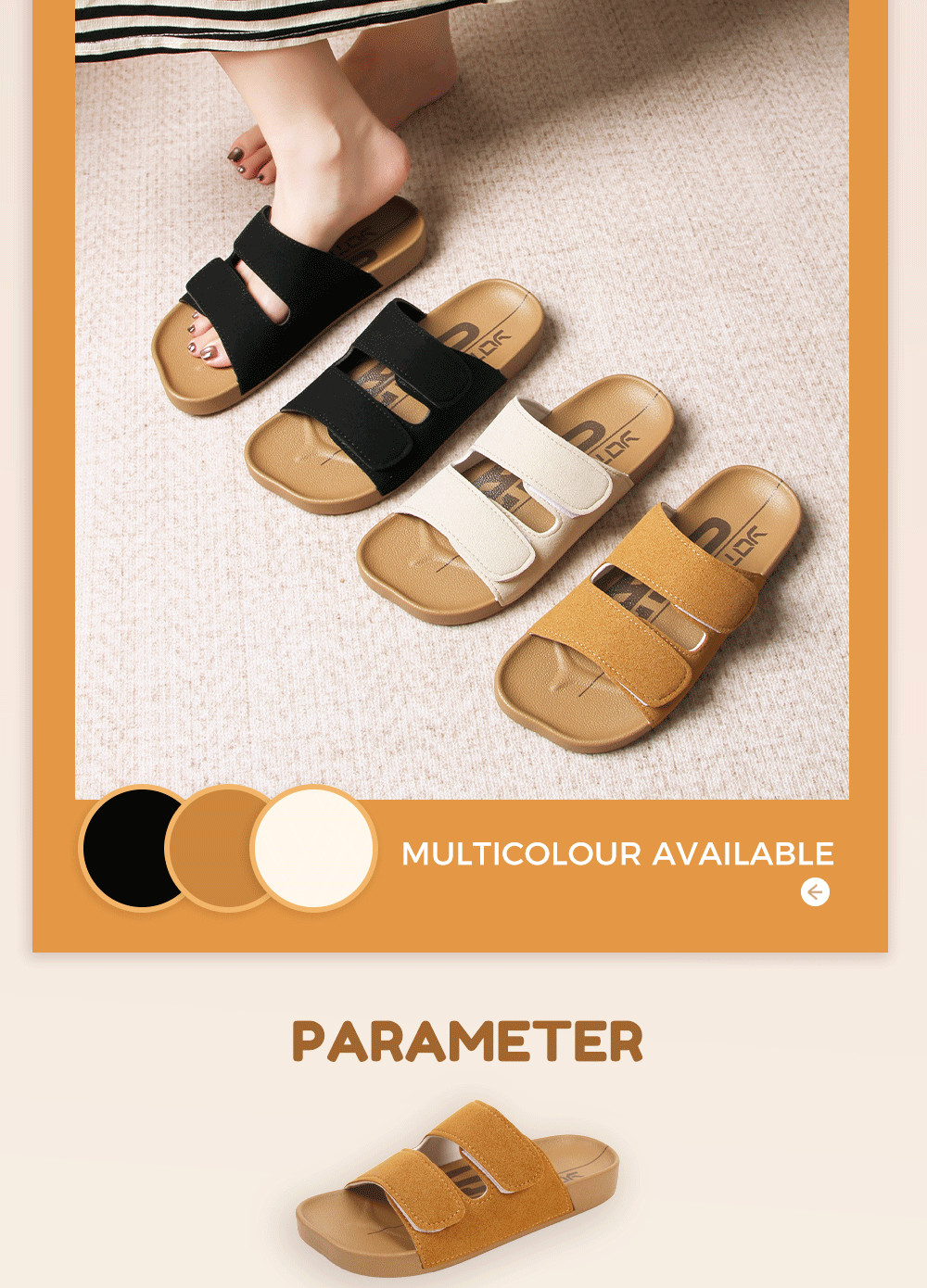 YOTO Basics Slippers Double Strap Velcro Peep Toe Comfort Thick Sole ...