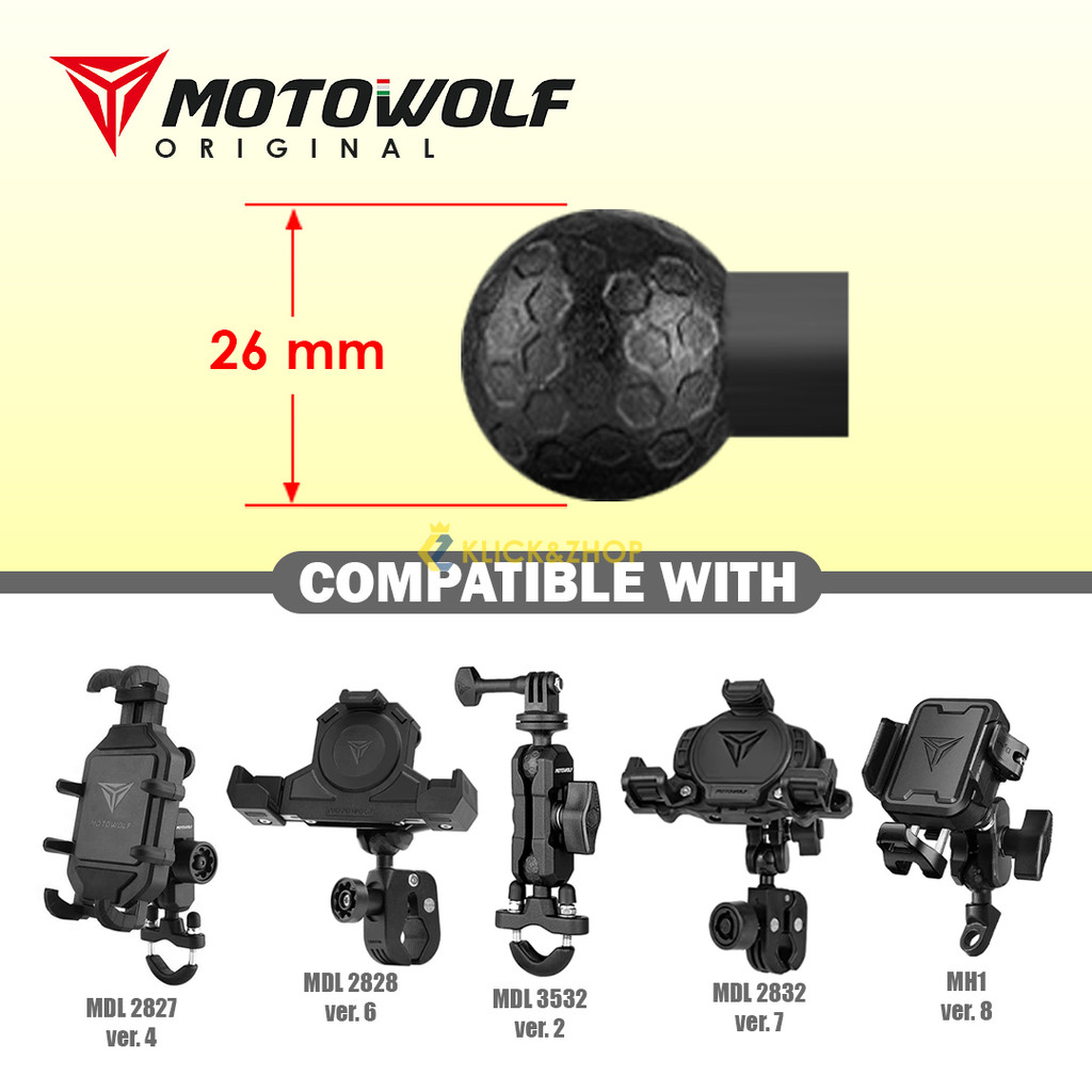Motowolf Replacement Mounts – 22 mm & 26 mm Ball Joints For Phone ...