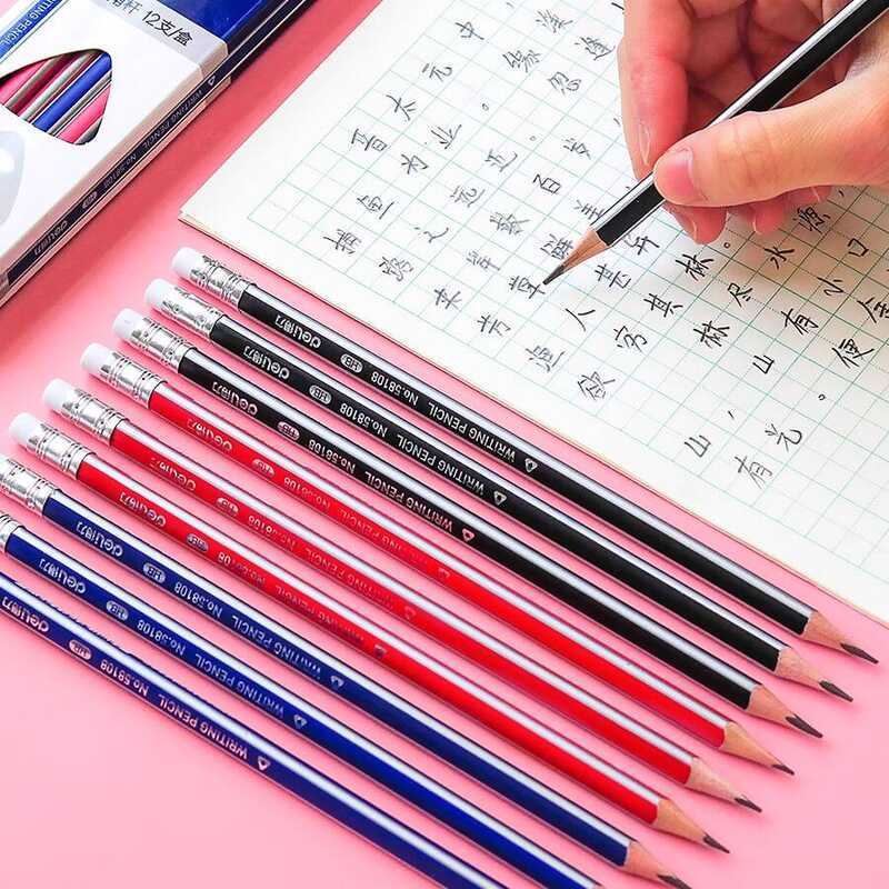 Deli with Eraser 2B Wooden Sharpened HB Triangle for Elementary School ...