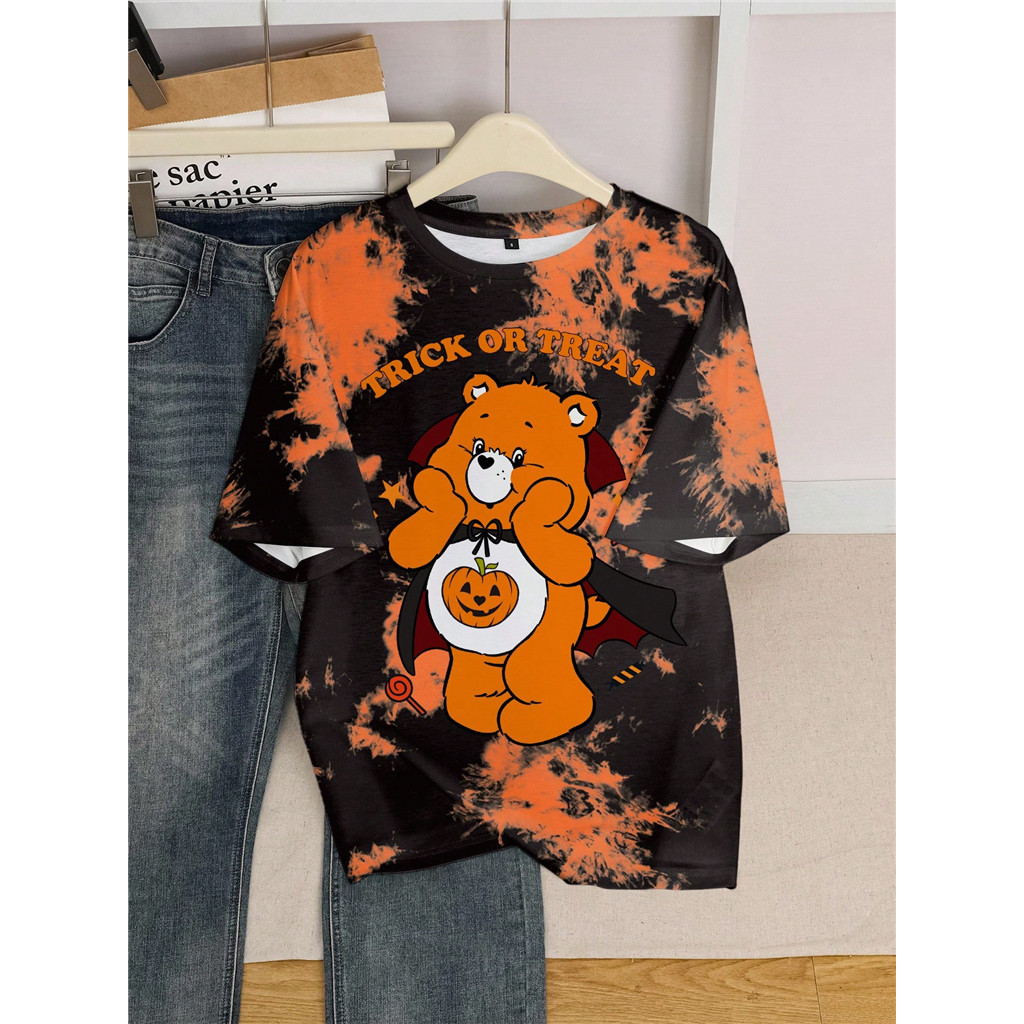 Care Bears pumpkin and Halloween lettering print tie-dye graphic casual ...