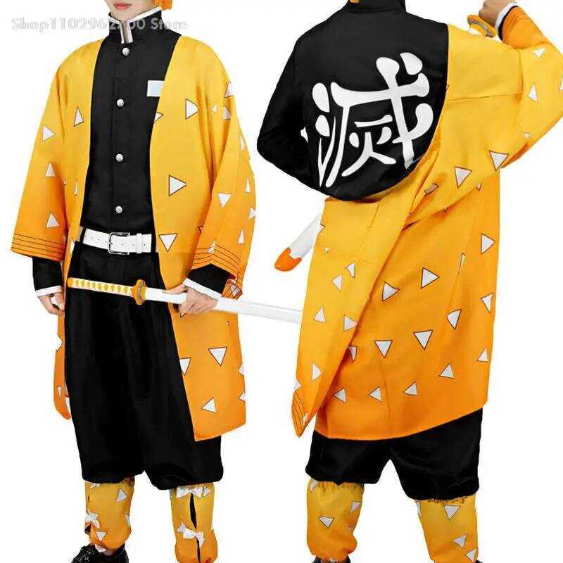 Agatsuma 2 Anime Zenitsu Cosplay Costume Kids Adult Kimono Uniform Wig ...