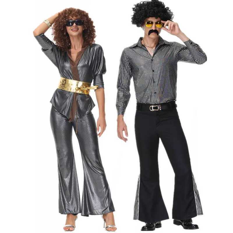 Yy Gray Couple Retro Hippie Costumes Men Women 80'S Disco Stage ...