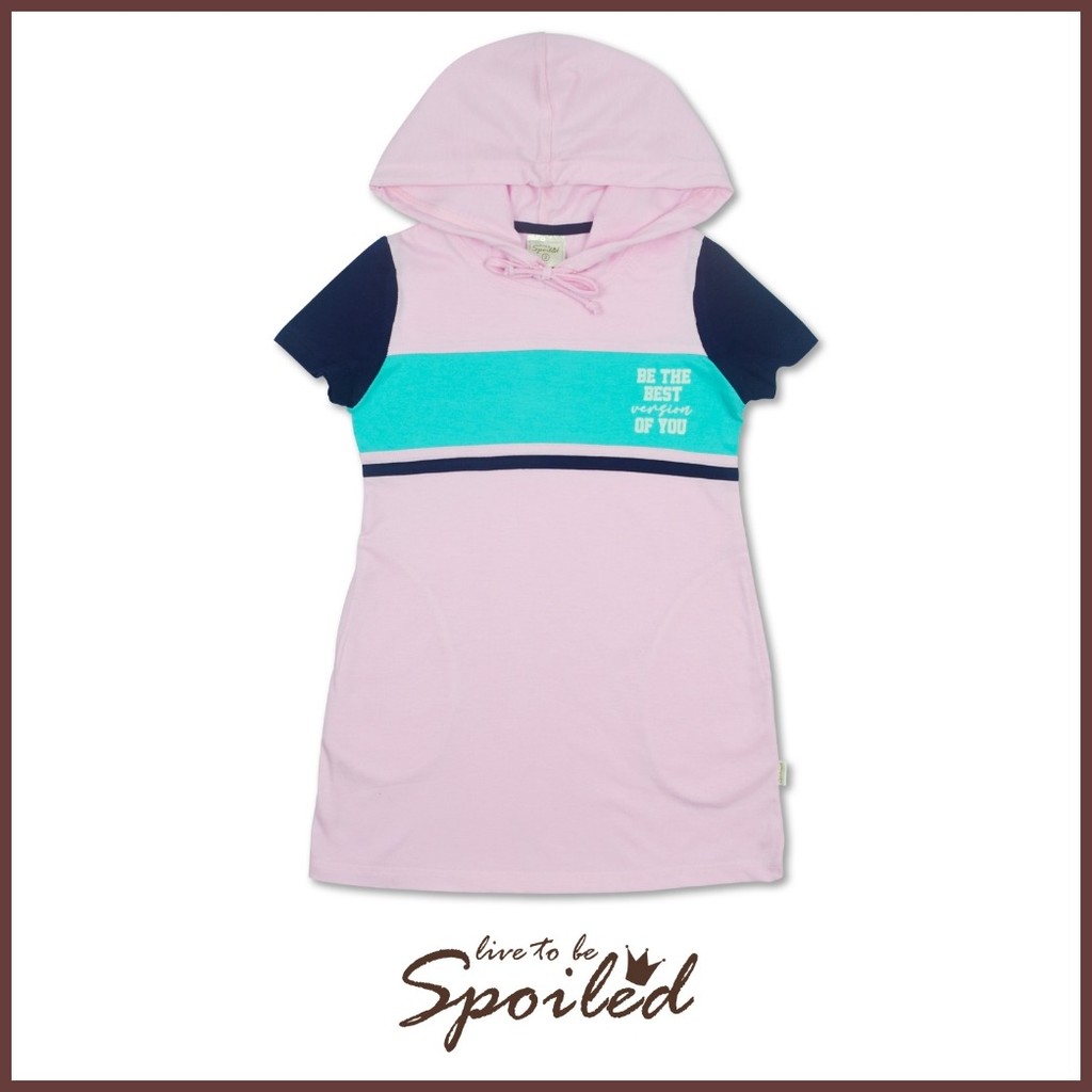 Live To Be Spoiled Pink Combi Hooded Dress for Girls (D-6195) | Shopee ...